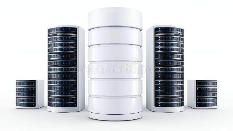 Five White Servers Stand in a Row, with Two Smaller Servers on Either ...