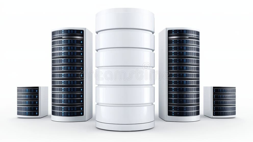 Five White Servers Stand in a Row, with Two Smaller Servers on Either ...