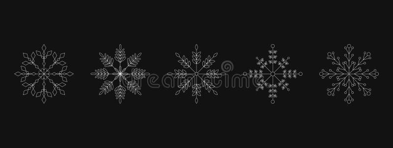 Five white snowflakes set stock vector. Illustration of design - 343899075