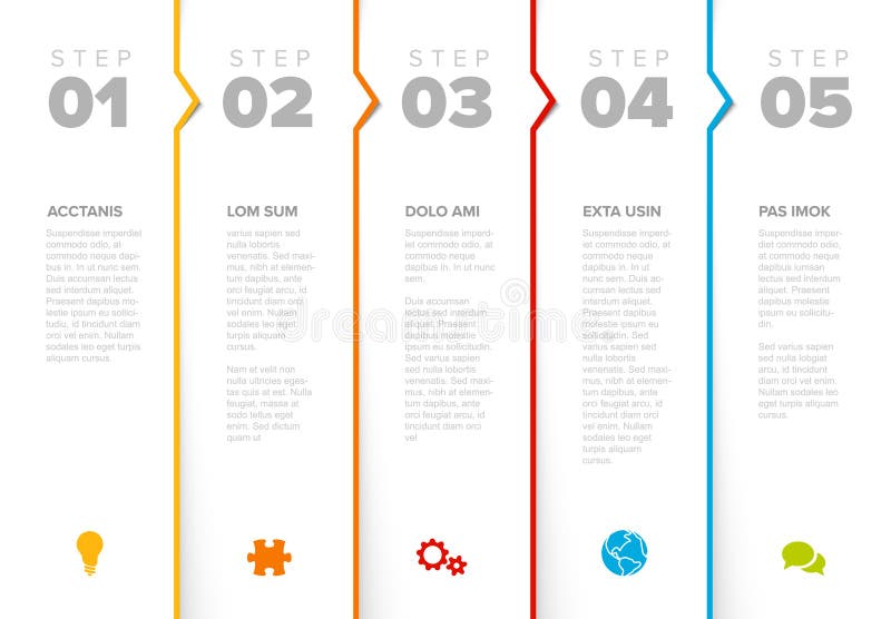 Five White Steps Progress Page Template with Color Borders, Arrows and ...