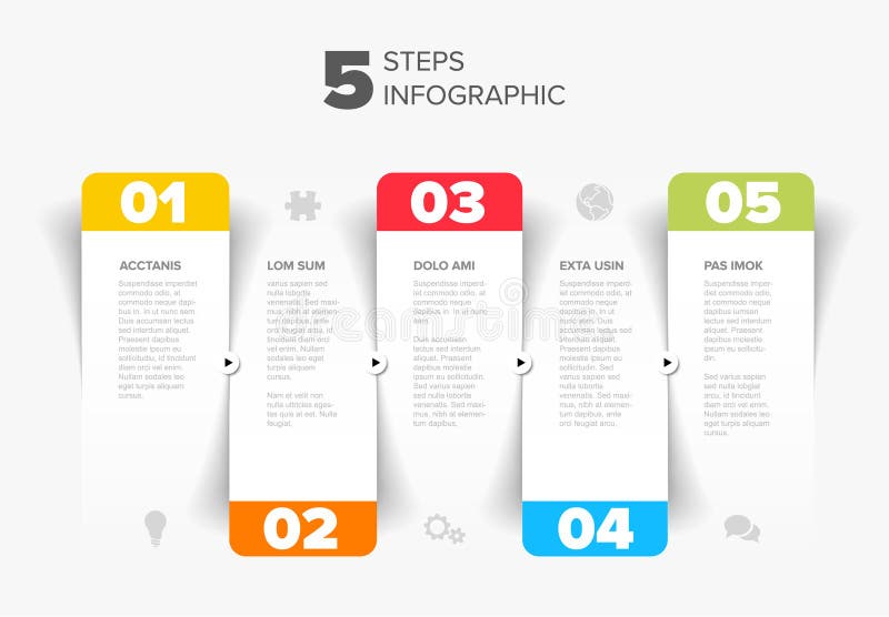 Five White Stripe Steps with Color Borders Progress Page Template Stock ...