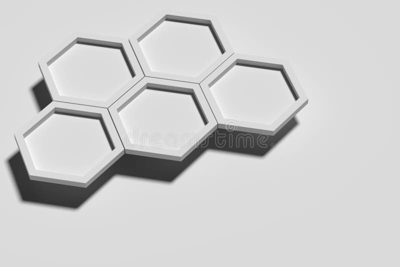 Five White Three-dimensional Hexagons on White Background Stock ...