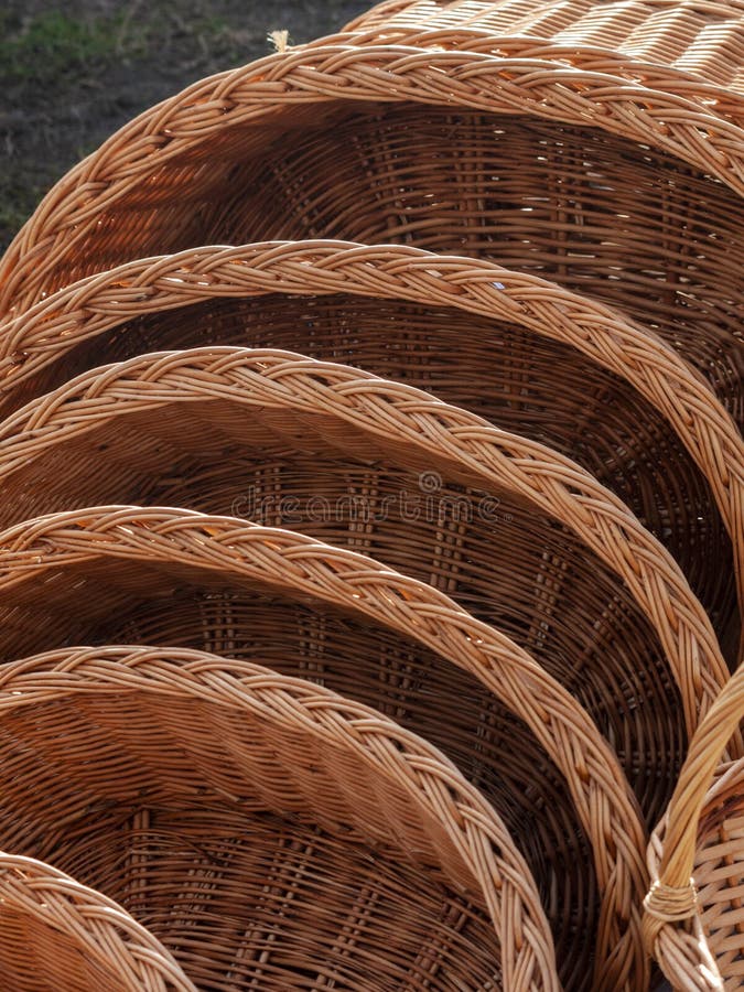 Five Wicker Baskets of Different Sizes Stock Photo - Image of nature ...