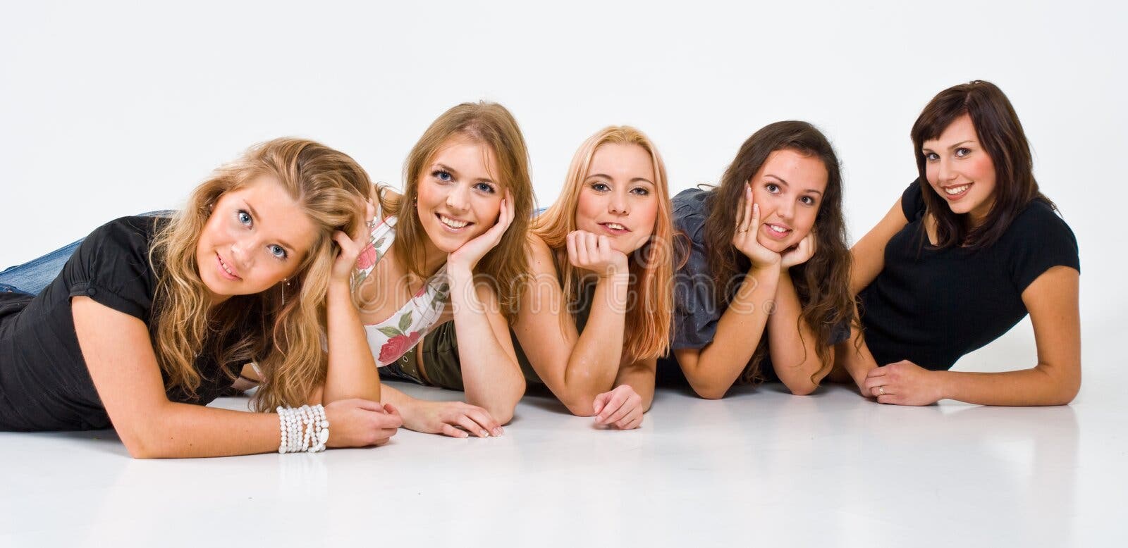 Five Young Women Posing stock image. Image of blonde, attractive - 4931595