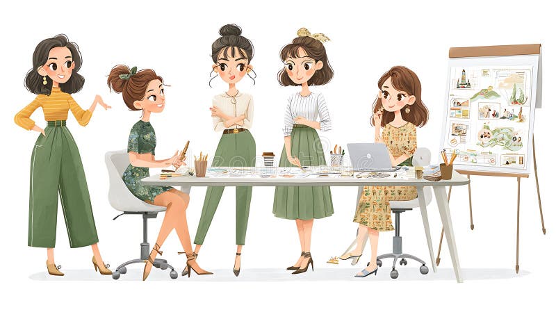 Five Women Collaborating on a Design Project in a Creative Office ...