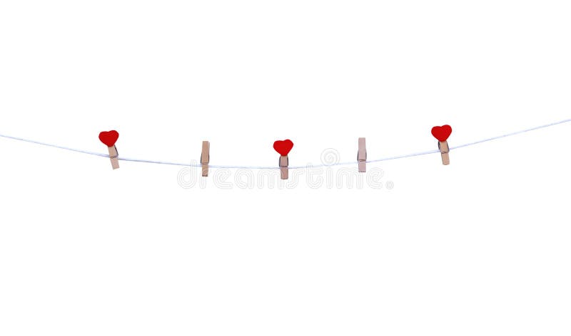 Wood Clothes Seven Clip with Red Heart Shape Patterns in the Middle ...