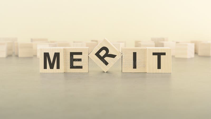 Five Wooden Blocks with the Letters MERIT on the Surface Table Stock ...