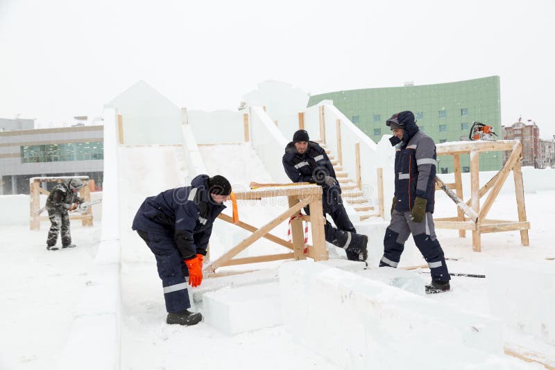 Five Workers on the Installation of the Ice Town Stock Image - Image of ...