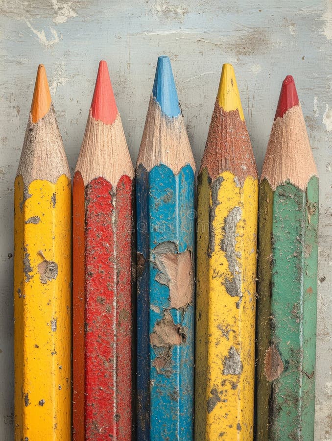 Five Worn Colored Pencils in a Vertical Row Stock Photo - Image of ...