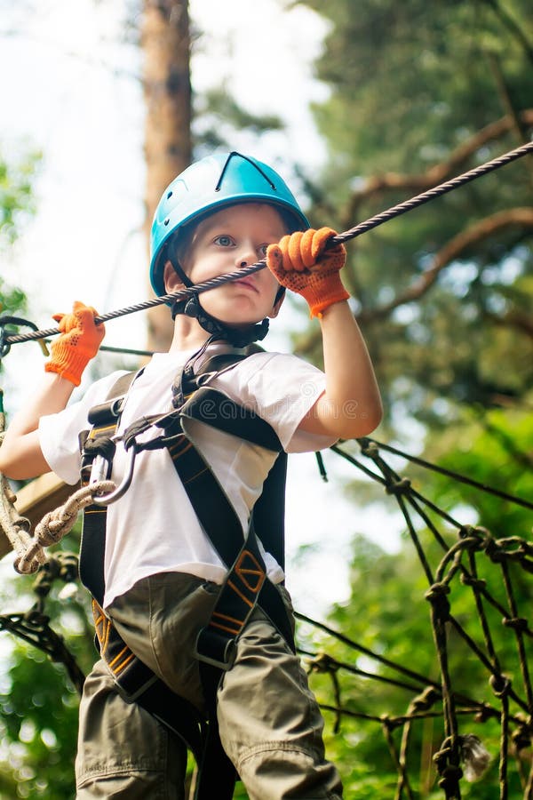 Five Year Boy on Rope-way in Forest Stock Image - Image of cable ...