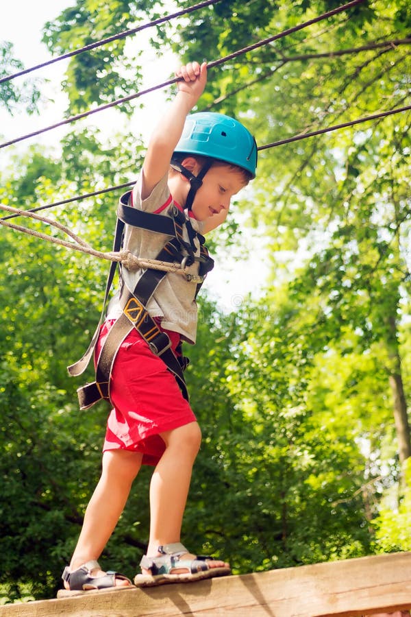 Five Year Boy on Rope-way in Forest Stock Photo - Image of forest ...
