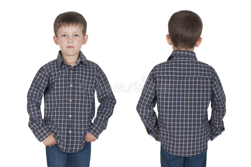 Boy in a Checkered Shirt Front and Back View Stock Image - Image of ...