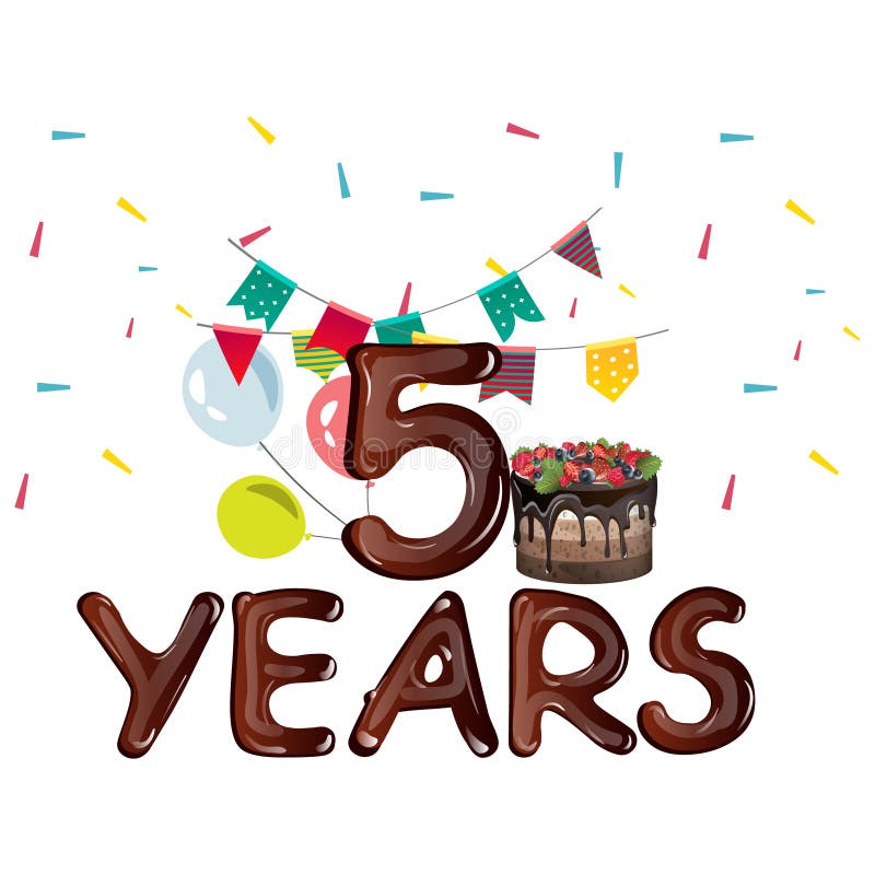 Five Years Birthday with Balloons and Ribbons. Stock Vector ...