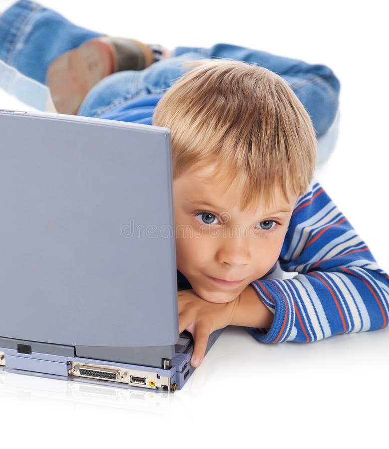 Five Years Old Boy with Laptop Stock Image - Image of teaching, smiling ...