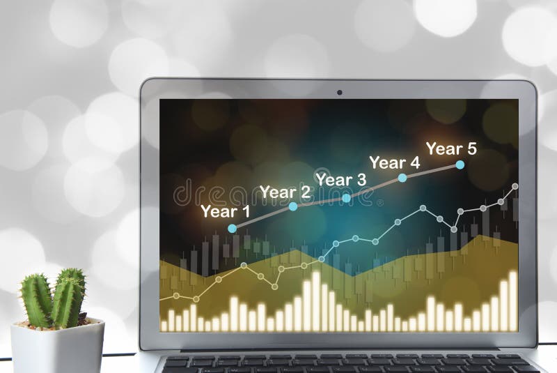 Five Years Return on Investment ROI and Growth Graph on Computer Laptop ...