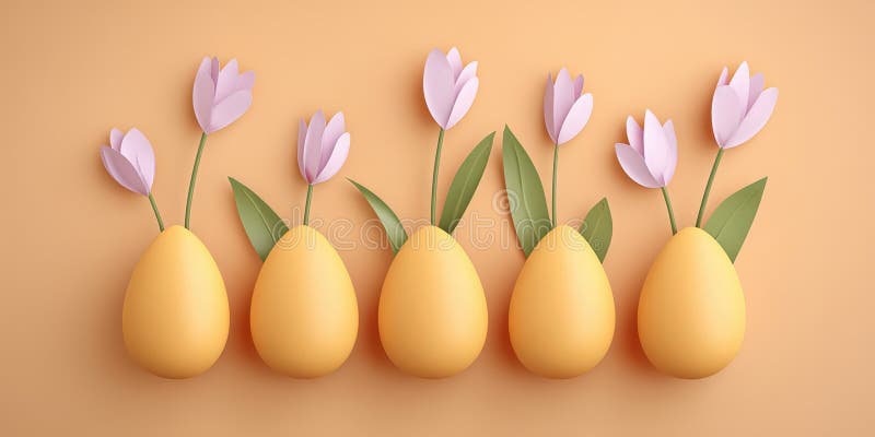 Five Yellow Eggs Adorned with Pink Flowers Celebrate the Joy of Easter ...