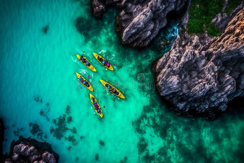 Five Yellow Kayaks Clear Water Stock Photo - Image of inviting, wave ...