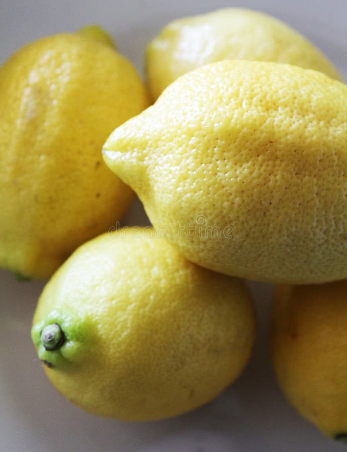 Five Yellow Lemons Whit Left Zoom Stock Photo - Image of five, works ...