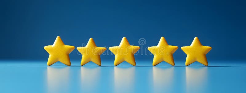 Five Yellow Stars Blue Background - Concept of Quality, Customer ...