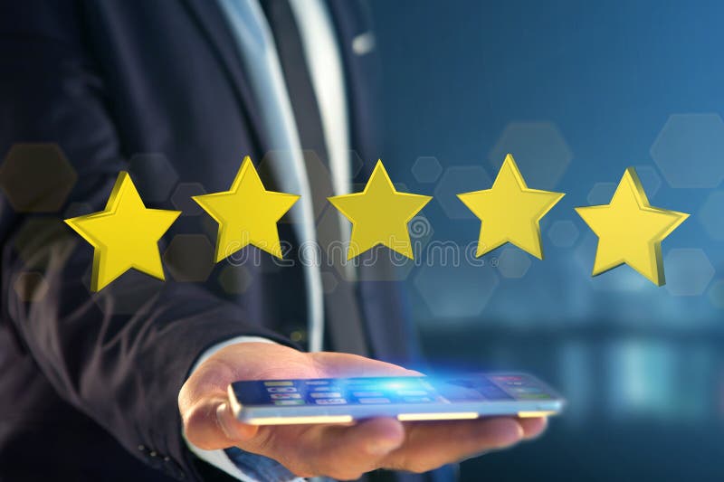 Five Yellow Stars on a Futuristic Interface - 3d Rendering Stock ...