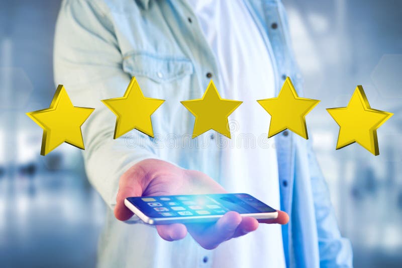 Five Yellow Stars on a Futuristic Interface - 3d Rendering Stock ...