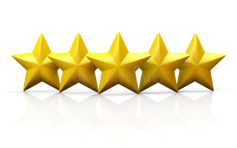 Row of Five Yellow Stars on Glossy Plane Stock Illustration ...