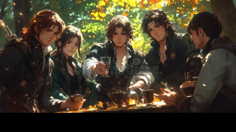 Five Young Adults Enjoying an Autumn Gathering Outdoors Stock ...