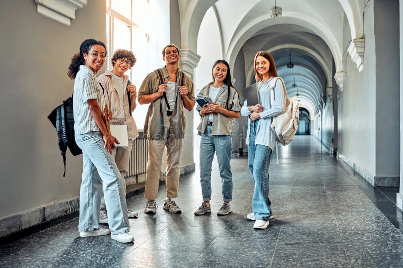 Five young students stock photo. Image of education - 336407008