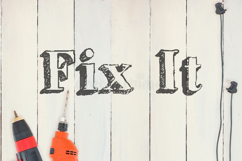 Fix it Against Diy Tools on Wooden Background Stock Illustration ...