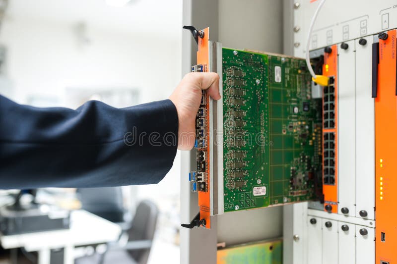 Fix Network Switch in Data Center Room Stock Image - Image of person ...