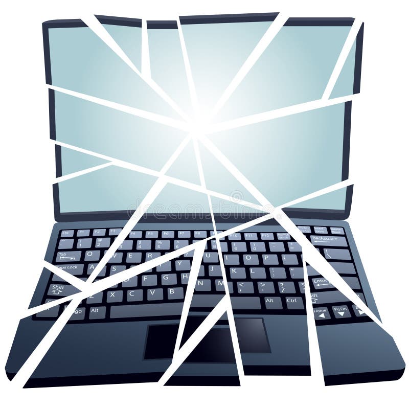 Laptop with broken screen stock vector. Illustration of damaged - 26520017