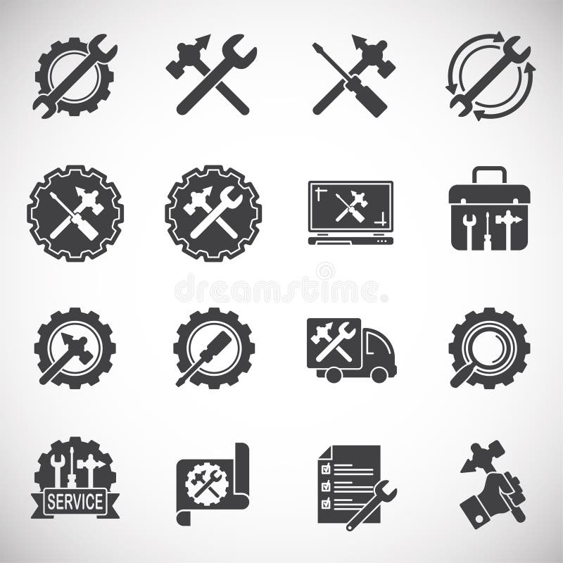 Fix and Service Related Icons Set on Background for Graphic and Web ...