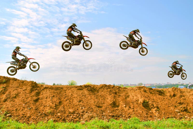 Difficult Trick of the Motorcycle Racer on Steps. Stock Image - Image ...
