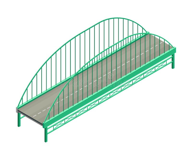 Fixed Bridge with Metal Arch and Tie Rod Oated with Asphalt Isometric ...