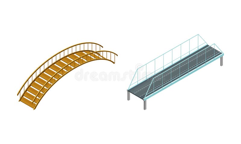 Fixed Bridge with Tie Rod and Oated with Asphalt Isometric Vector Set ...