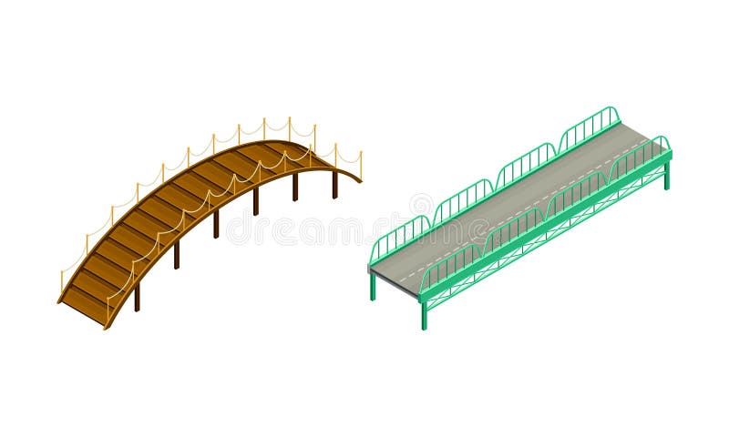 Fixed Bridge with Tie Rod and Oated with Asphalt Isometric Vector Set ...