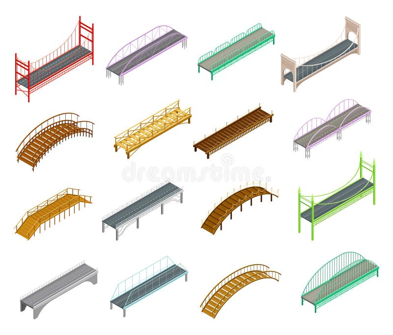 Fixed Bridges Made of Wood or Metal with Beam and Arch Bridge Isometric ...