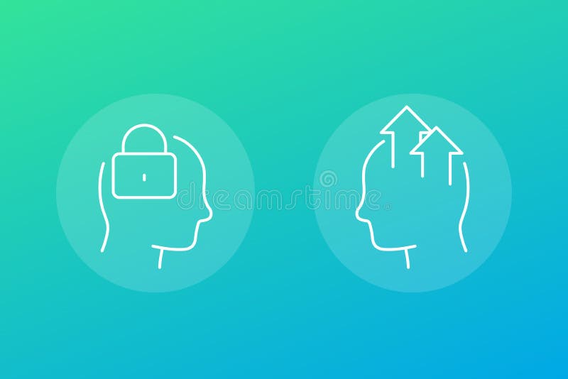 Fixed and Growth Mindset Icons, Linear Vector Stock Vector ...
