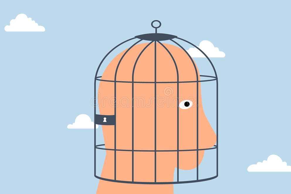 Fixed Mindset, the Birdcage Lock of Depressed Scary Human Brain Stock ...
