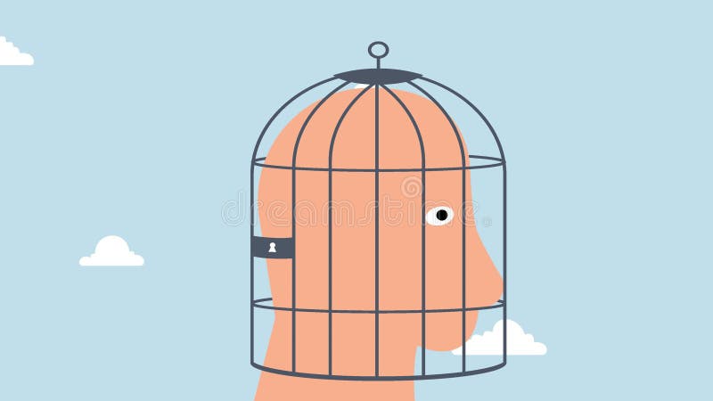 Fixed Mindset, 4k Animation of the Birdcage Lock of Depressed Scary ...