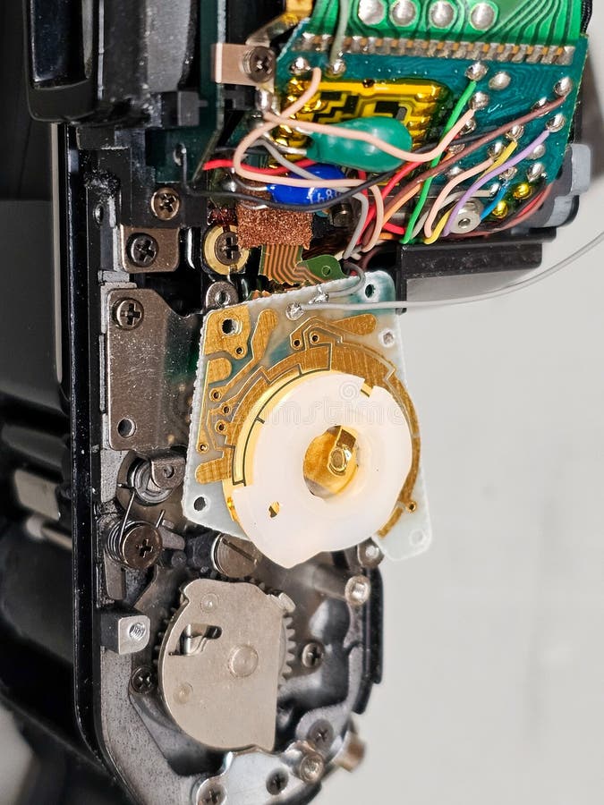 Fixing a Camera. Exposed Insides of an Slr Camera. Broken Part ...