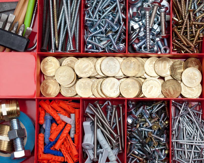 Fixing Material in the Red Plastic Boxes Stock Image - Image of ...