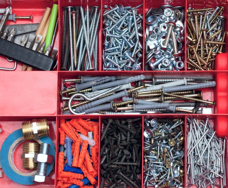 Fixing Material in the Red Plastic Boxes Stock Image - Image of pieces ...