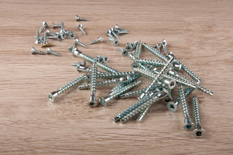 Fixing Metal Screws Lay on Wooden Table Stock Photo - Image of tool ...