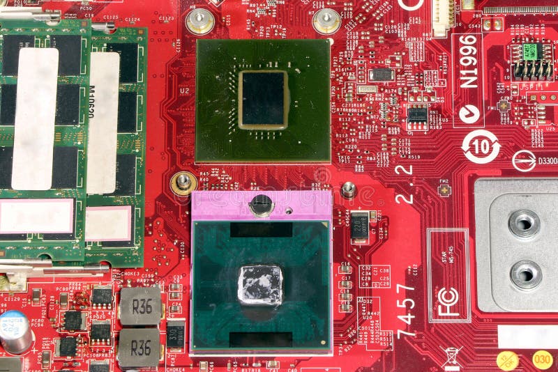 Fixing Mother Board. Computer Mother Board with Chip Components. Inside ...