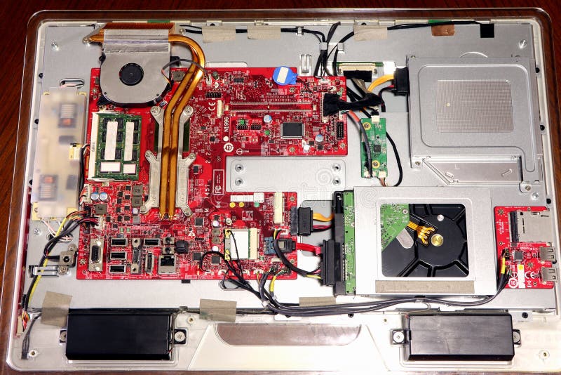 Fixing Mother Board. Computer Mother Board with Chip Components. Inside ...