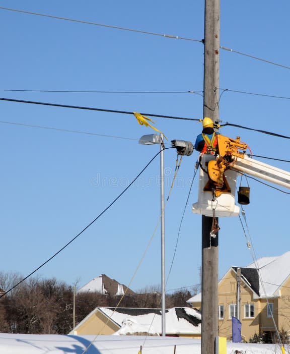 Fixing Power Lines stock image. Image of pole, power, workman - 4118737