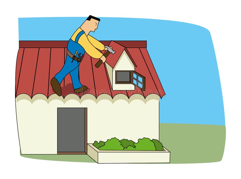 Fixing roof stock vector. Illustration of improvement - 43546403