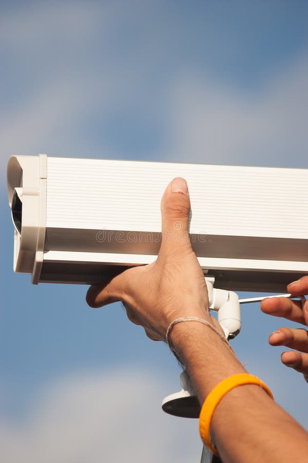 Fixing Security Camera CCTV Stock Photo - Image of protect, maintenance ...