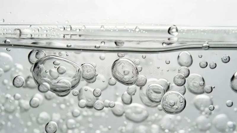 Fizzing Bubbles Rising, Swirling, Bursting within Transparent Liquid ...